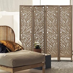 ECOMEX Room Dividers, 5.6 FT Tall Carved Room Dividers and Folding Privacy Screens, 4 Panel Wood Privacy Screen,Divide Space, Asian Style, Decorative Room(Brown)