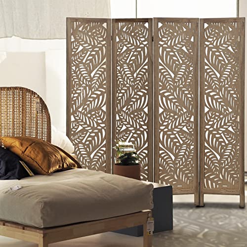 ECOMEX Room Dividers, 5.6 FT Tall Carved Room Dividers and Folding Privacy Screens, 4 Panel Wood Privacy Screen,Divide Space, Asian Style, Decorative Room(Brown)