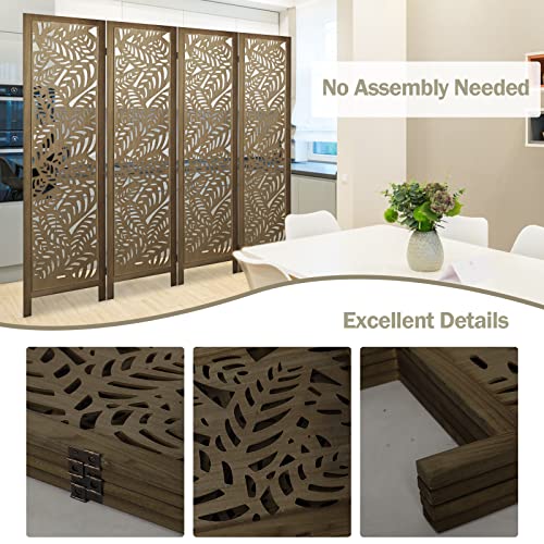 ECOMEX Room Dividers, 5.6 FT Tall Carved Room Dividers and Folding Privacy Screens, 4 Panel Wood Privacy Screen,Divide Space, Asian Style, Decorative Room(Brown)