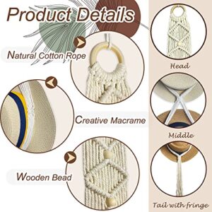 2 Pcs Boho Hat Racks for Wall, Macrame Hat Wall Hanger, Cowboy Hat Holder, Wall Hat Display Organizer Hand Weaving Hat Rack Decorative Cap Holder for Wide Brim (Boho, Off White)