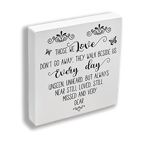 Maoerzai Sympathy Gifts Memorial Bereavement Gifts Wood Block Plaque Sign Condolence/Grief Gifts,for Loss of Loved One,Loss of Mother Condolence Gift for Home Table Remembrance Decor 6x6 Inch. (White - Memorial sign-1)