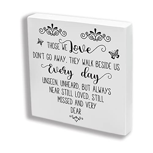 Maoerzai Sympathy Gifts Memorial Bereavement Gifts Wood Block Plaque Sign Condolence/Grief Gifts,for Loss of Loved One,Loss of Mother Condolence Gift for Home Table Remembrance Decor 6x6 Inch. (White - Memorial sign-1)