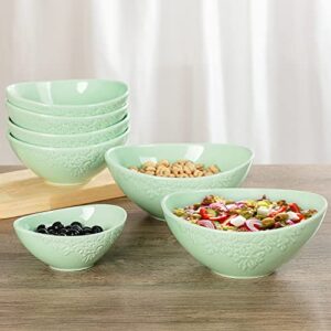 toptier Serving Bowls, 40 Ounce Large Salad Bowls, Porcelain Bowl for Salad, Fruits, Popcorn, Oval Leaf Design Bowl, Set of 2, Green