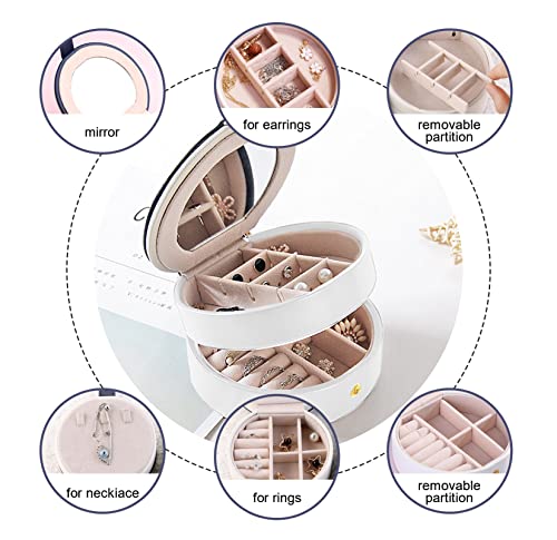 Travel Jewelry Box Small Jewelry Organizer Portable Jewelry Case for Ring Pendant Earring Necklace Bracelet Organizer Storage Holder Boxes (white)