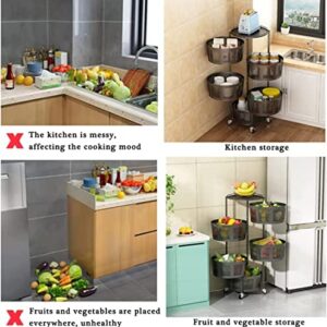 Rotating Multi-Layer Kitchen Storage Shelf 360°Rotating Vegetable Rack Round Storage Baskets Kitchen Storage Rack Floor-Standing with Wheels Household Storage Baskets for Kitchen Living Room