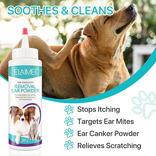 Removal Ear Powder for Pets, Dog Ear Cleaner, Removes Irritation, Itching and Infection, Reduce Ear Scratching and Head Shaking, Pets Ear Infection Treatment, Cleans & Remove Odors