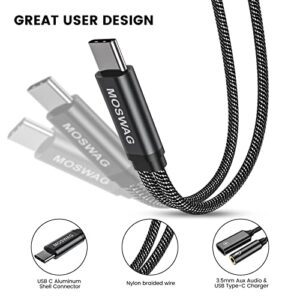 MOSWAG USB C to 3.5mm Headphone and Charger Adapter,2in1 USB Type C to Aux Audio Jack Hi-Res DAC and PD 60W 3.0 Fast Charging Dongle Cable Compatible with Pixel 4 XL,Galaxy S22 S21 S20+Plus Note 20