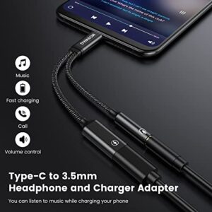 MOSWAG USB C to 3.5mm Headphone and Charger Adapter,2in1 USB Type C to Aux Audio Jack Hi-Res DAC and PD 60W 3.0 Fast Charging Dongle Cable Compatible with Pixel 4 XL,Galaxy S22 S21 S20+Plus Note 20