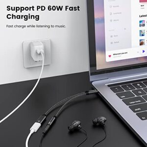 MOSWAG USB C to 3.5mm Headphone and Charger Adapter,2in1 USB Type C to Aux Audio Jack Hi-Res DAC and PD 60W 3.0 Fast Charging Dongle Cable Compatible with Pixel 4 XL,Galaxy S22 S21 S20+Plus Note 20