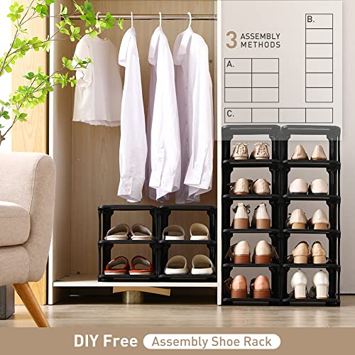 Amllas Shoe Rack Storage Organizer, Stackable Shoe Rack for Closet,Adjustable Shoe Organizer Shelf for Entryway, Durable and Stable, Easy Assembly and Clean, Small Space Saver for Women and Kids