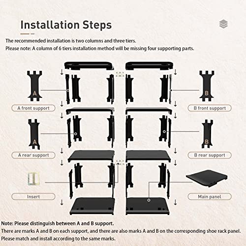 Amllas Shoe Rack Storage Organizer, Stackable Shoe Rack for Closet,Adjustable Shoe Organizer Shelf for Entryway, Durable and Stable, Easy Assembly and Clean, Small Space Saver for Women and Kids