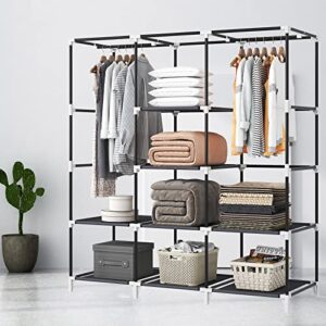 KEKIWE Portable Closet, 51 Inch Wardrobe Closet for Hanging Clothes with 2 Hanging Rods, 8 Storage Organizer Shelves for Bedroom, Durable and Easy to Assemble, Grey