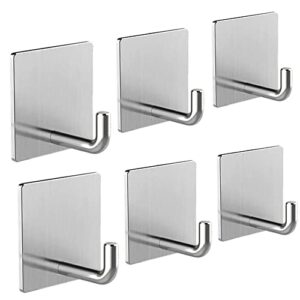 aibeierr multifunctional hook kitchen hook adhesive hooks heavy duty stick on wall hooks towel hooks door hooks waterproof stainless steel clothes bathroom (silver-6pack)