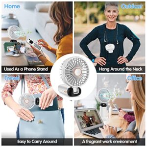 Portable Mini Fans Handheld, 5 Speeds Personal Fans with LED Screen Adjustable Cooling Fan Removable Base, 5000mAh Large Capacity Quiet USB Rechargeable Fan for Home Office Outdoor Travel-White