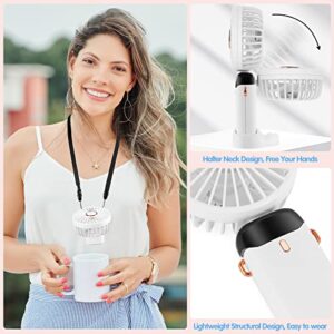 Portable Mini Fans Handheld, 5 Speeds Personal Fans with LED Screen Adjustable Cooling Fan Removable Base, 5000mAh Large Capacity Quiet USB Rechargeable Fan for Home Office Outdoor Travel-White