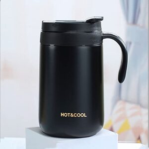 12oz/18oz Insulated Coffee Mug with Handle and Lid, Double Wall Vacuum Stainless Steel Coffee Travel Mug, Tumbler Cup，Reusable and Durable Travel Coffee Cup Thermal Cup, Black 18oz