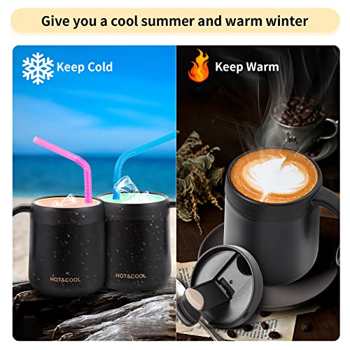 12oz/18oz Insulated Coffee Mug with Handle and Lid, Double Wall Vacuum Stainless Steel Coffee Travel Mug, Tumbler Cup，Reusable and Durable Travel Coffee Cup Thermal Cup, Black 12oz