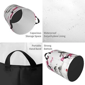 Aao-S745 Watercolor Japanese Sumi E Sakura Hills Cherry Blossom Large Laundry Hamper With Handle Foldable Durable Basket Organizer Storage Bin Dirty Clothes Bag For Bedroom Nursery Bathroom, Black