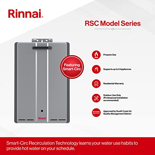 Rinnai RSC160eP Smart-Circ Condensing Gas Tankless Water Heater, Super High Efficiency Plus Propane Heater, Up to 9 GPM, Outdoor Installation, 160,000 BTU