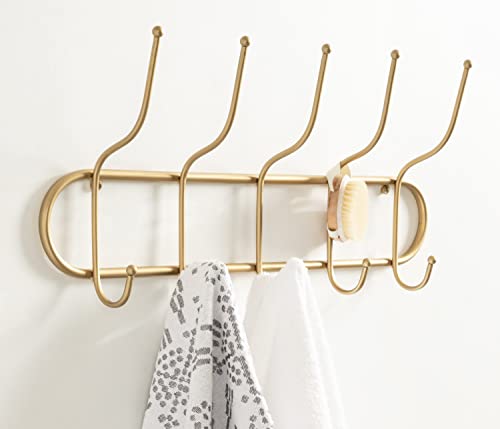 Kate and Laurel Vaida Boho Wall Mounted Coat Rack, 25 x 4 x 12, Gold, Five Decorative Glam Double Sided Coat Hooks and Hat Rack with Trendy Capsule Shape