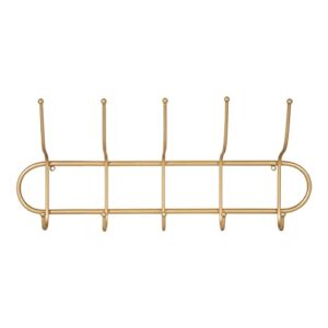 Kate and Laurel Vaida Boho Wall Mounted Coat Rack, 25 x 4 x 12, Gold, Five Decorative Glam Double Sided Coat Hooks and Hat Rack with Trendy Capsule Shape