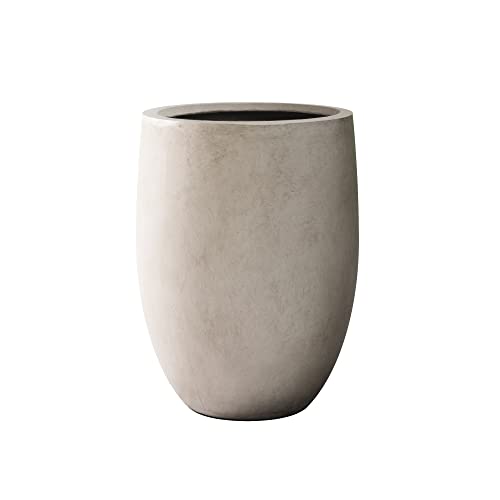 Kante 21.7" H Weathered Concrete Tall Planter, Large Outdoor Indoor Decorative Pot with Drainage Hole and Rubber Plug, Modern Round Taper Style for Home and Garden