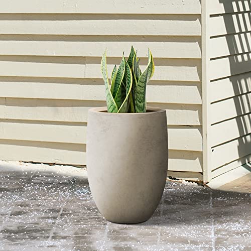 Kante 21.7" H Weathered Concrete Tall Planter, Large Outdoor Indoor Decorative Pot with Drainage Hole and Rubber Plug, Modern Round Taper Style for Home and Garden