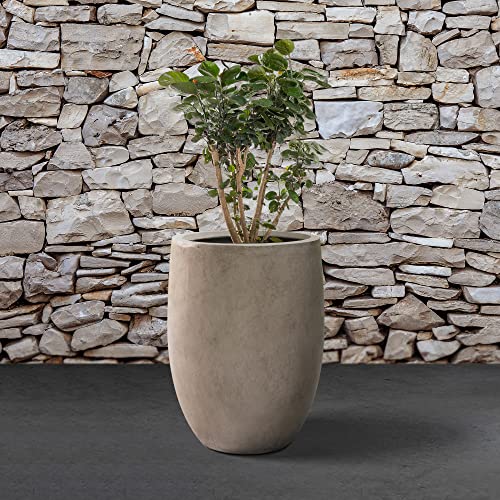 Kante 21.7" H Weathered Concrete Tall Planter, Large Outdoor Indoor Decorative Pot with Drainage Hole and Rubber Plug, Modern Round Taper Style for Home and Garden