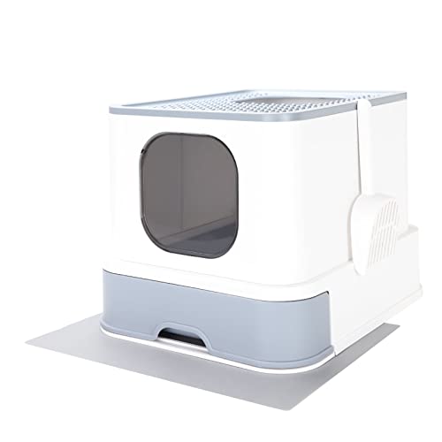 RIZZARI Foldable Cat Litter Box,Large Top Entry Anti-Splashing Litter Box with Lid,Enclosed Plastic Litter Box with Handy Litter Scoop,Drawer Type Cat Toilet Easy Cleaning (White)