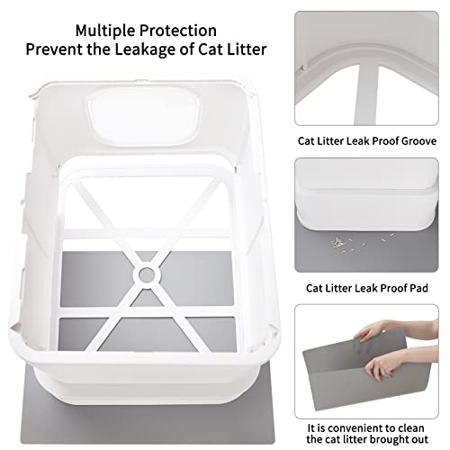 RIZZARI Foldable Cat Litter Box,Large Top Entry Anti-Splashing Litter Box with Lid,Enclosed Plastic Litter Box with Handy Litter Scoop,Drawer Type Cat Toilet Easy Cleaning (White)