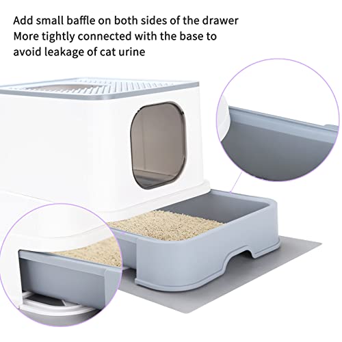 RIZZARI Foldable Cat Litter Box,Large Top Entry Anti-Splashing Litter Box with Lid,Enclosed Plastic Litter Box with Handy Litter Scoop,Drawer Type Cat Toilet Easy Cleaning (White)