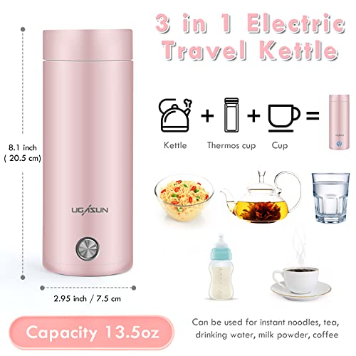 Travel Small Electric Kettle,400ml Portable Travel Kettle,Electric Water Boiler Tea Kettle,Mini Fast Boil and Auto Shut Off Water Kettle Warmer,Double Wall Insulated Coffee Tea Hot Water Heater Maker