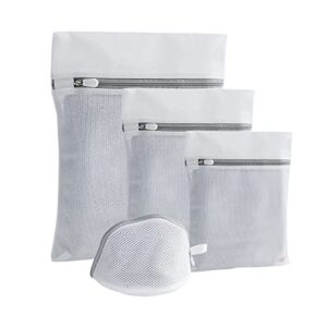 4 pcs mesh laundry bags delicates for washing machine with polyester fine mesh fabric wash bag,reusable and durable mesh wash bags for lingerie,blouse, hosiery, baby clothes (1 large, 1 medium, 1 small, 1 bra bag 6 x 6 inches)