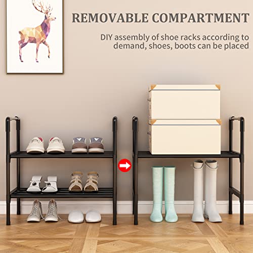 AOFUXTI Expandable Shoe Rack Organizer - Shoe Organizer, 12-16 Pairs Shoe Shelf, 3 Tiers, Shoe Rack for Closet, Bedroom, Garage, Entryway (Black)