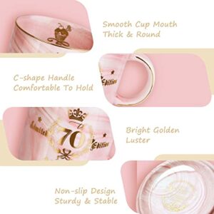 70th Birthday Gifts for Women - Aged to Perfection Coffee Mug - Unique Birthday Present for Grandma Mum Wife Girl Friend Sister - Pink Marble Mug for Coffee Lovers 14Oz Tea Cup Gift Boxed