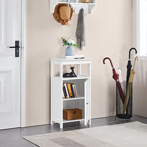 Yaheetech Single Door Floor Cabinet, Bathroom Free Standing Storage Organizer with Adjustable Shelf, Narrow Side Cabinet for Living Room, White