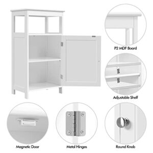 Yaheetech Single Door Floor Cabinet, Bathroom Free Standing Storage Organizer with Adjustable Shelf, Narrow Side Cabinet for Living Room, White