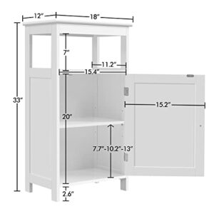 Yaheetech Single Door Floor Cabinet, Bathroom Free Standing Storage Organizer with Adjustable Shelf, Narrow Side Cabinet for Living Room, White