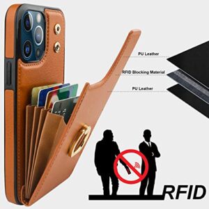 Folosu Compatible with iPhone 13 Pro Max Case Wallet with Card Holder, 360°Rotation Finger Ring Holder Kickstand Protective RFID Blocking PU Leather Double Buttons Flip Shockproof Cover 6.7 Inch Brown