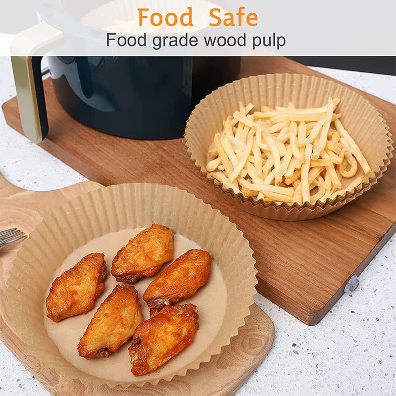 AIR FRYER PAPER TRAY | DISPOSABLE PAPER LINERS | 50 PCS | NON-STICK | GREASE PROOF | ROUND BAKING PAPER | WATER PROOF | SAVE TIME CLEANING | MULTI USE (7.9inx1.9in)