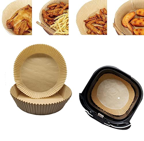 AIR FRYER PAPER TRAY | DISPOSABLE PAPER LINERS | 50 PCS | NON-STICK | GREASE PROOF | ROUND BAKING PAPER | WATER PROOF | SAVE TIME CLEANING | MULTI USE (7.9inx1.9in)