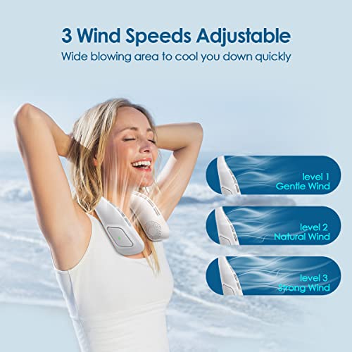 MKG Portable Neck Fan, Wearable Personal Fan with 3 Speeds Wind 3600mAH Battery Operated Rechargeable Fan, 360° Freely Adjust Hands-Free Bladeless Neck Fan for Home Outdoor Sports Office Camping