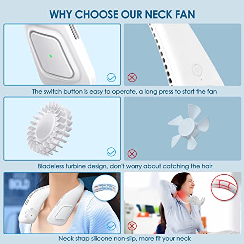 MKG Portable Neck Fan, Wearable Personal Fan with 3 Speeds Wind 3600mAH Battery Operated Rechargeable Fan, 360° Freely Adjust Hands-Free Bladeless Neck Fan for Home Outdoor Sports Office Camping