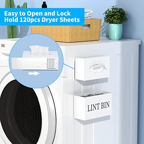 Carmanon Magnetic Lint Bin & Dryer Sheet Holder Set, Farmhouse Lint Bin for Laundry Room Organization Acrylic Dryer Sheet Dispenser Box and Trash Can, Modern Home Decor