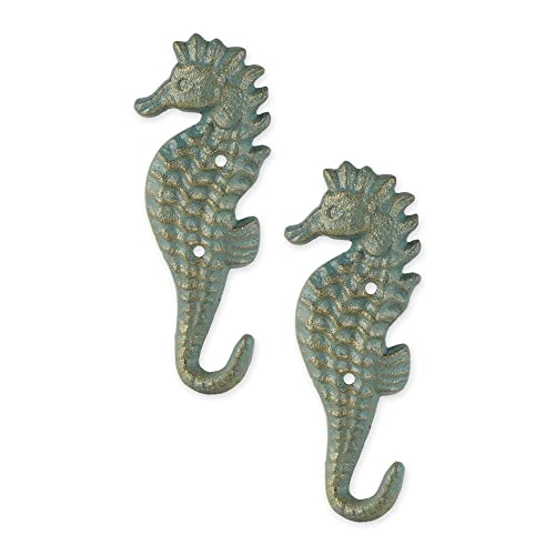 DII Cast Iron Collection Decorative Wall Hook Set, Seahorse, 2 Count