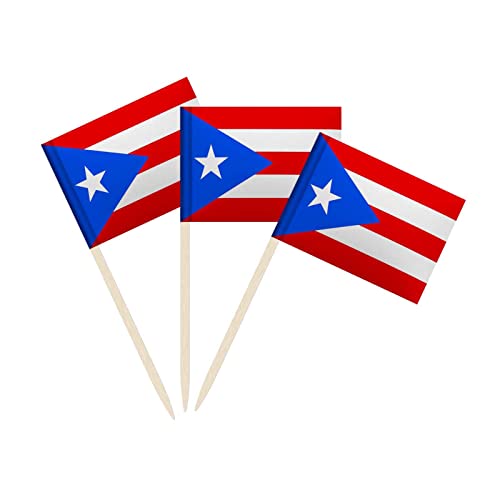 100 Pack Puerto Rico Flag Puerto Rican Toothpick Flags, Cocktail Picks Mini Stick Cupcake Toppers Country Picks Party Decoration Celebration Cocktail Food Bar Cake Flags (Puerto Rico)