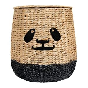 Bloomingville Handwoven Beige & Black Panda Face Rattan Lid Basket, Beige