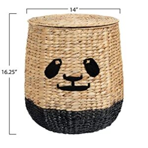 Bloomingville Handwoven Beige & Black Panda Face Rattan Lid Basket, Beige