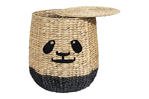 Bloomingville Handwoven Beige & Black Panda Face Rattan Lid Basket, Beige