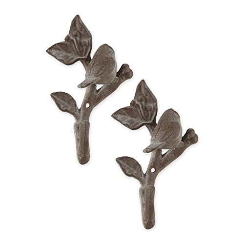 DII Cast Iron Collection Decorative Wall Hook Set, Bird with Leaves, 2 Count